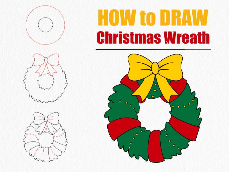 How to Draw a Christmas Wreath with Simple and Manageable Steps ...